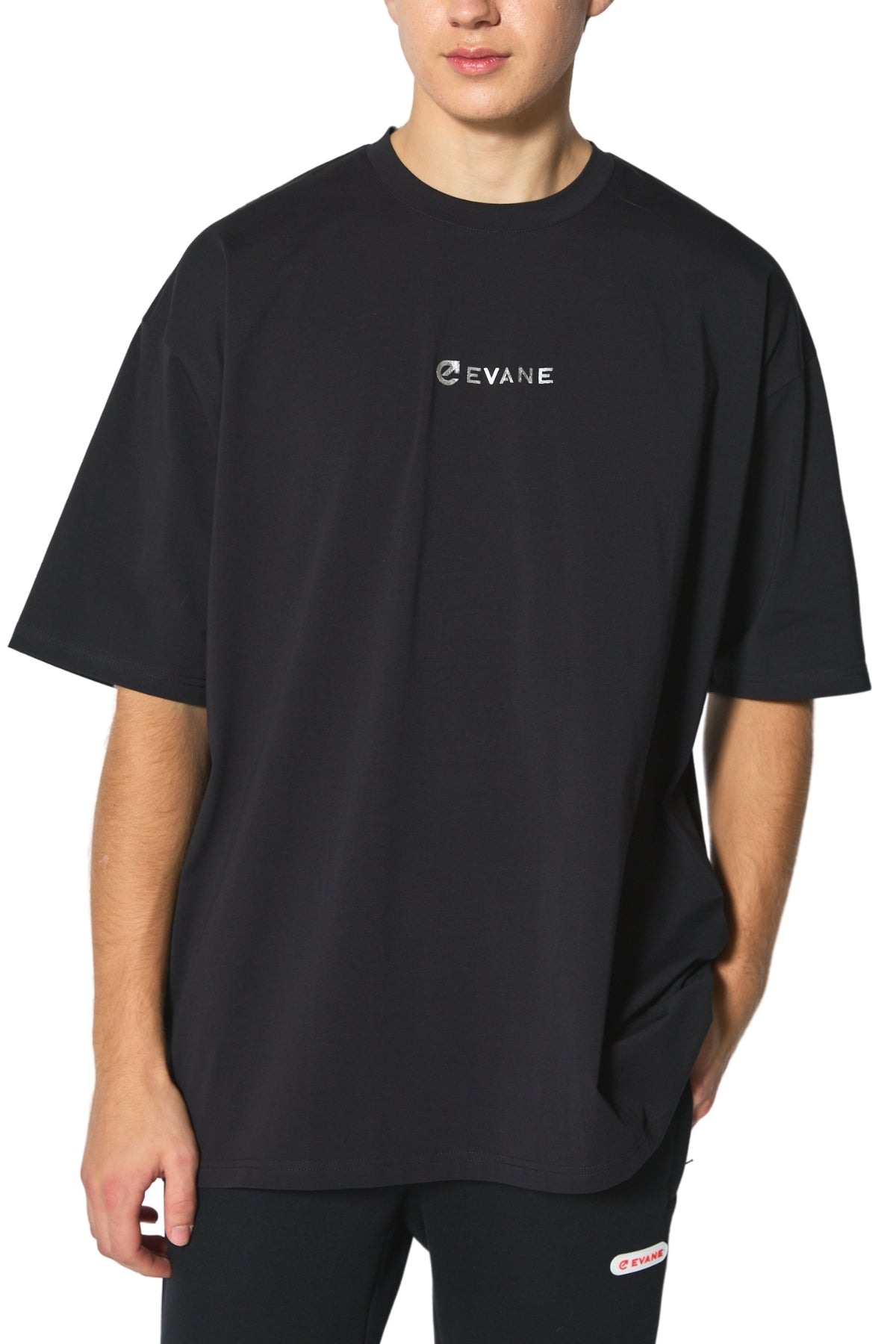 [EVANE] エバン オーバーサイズ コットン ストレッチ SILVER ロゴ Tシャツ
