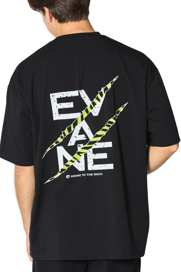 [EVANE] エバン オーバーサイズ コットン ストレッチ CRASH バックプリント Tシャツ